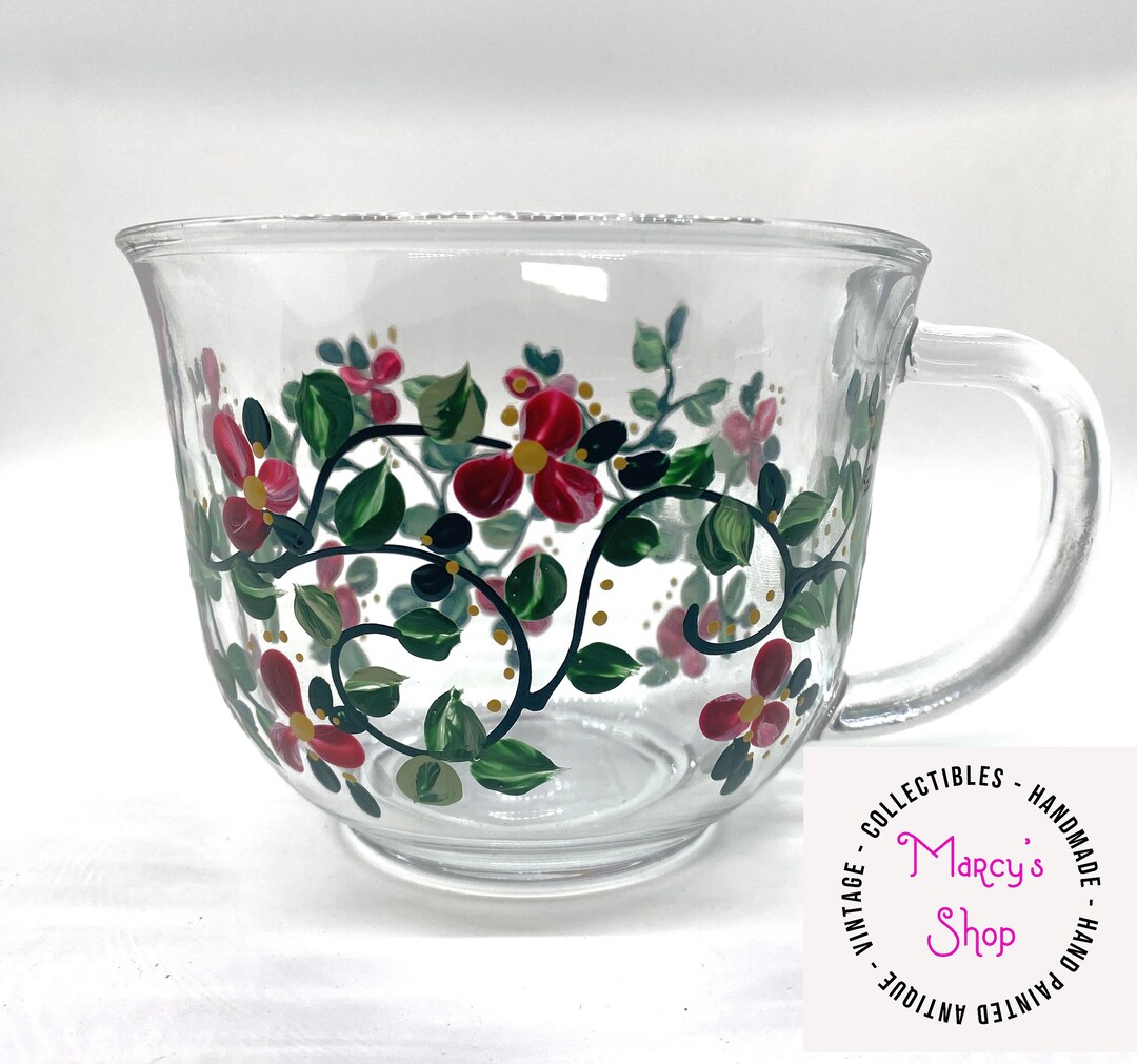 Handpainted Oversized Cup/ Mug Clear Glass Unique Floral Design - Etsy