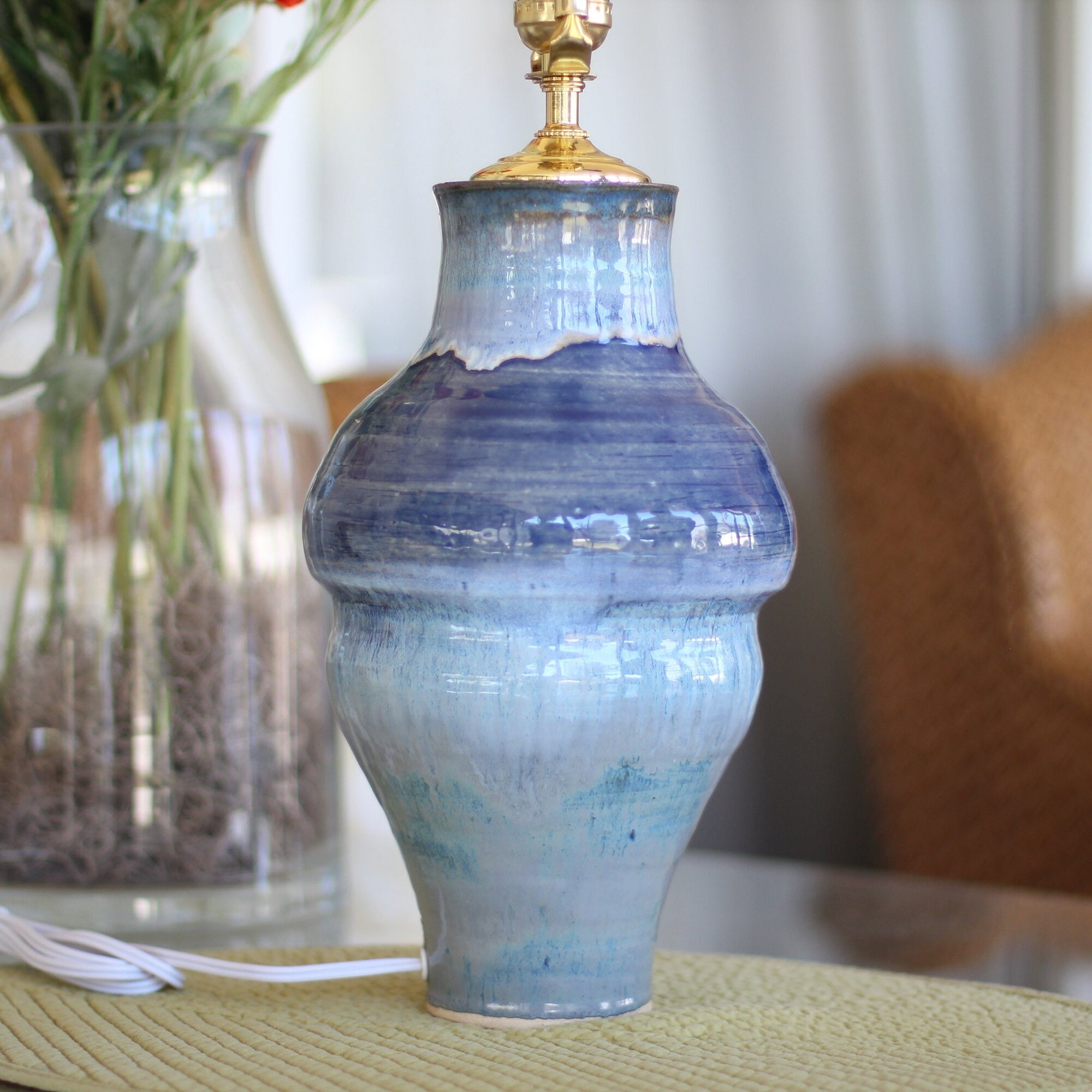 Handmade, Wheel Thrown, Blue Table Lamp Base - Etsy