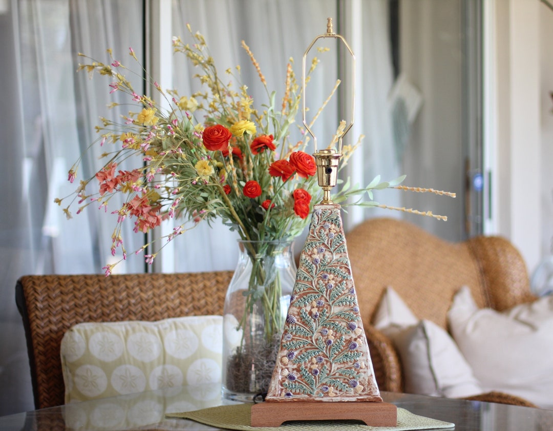 3-sided Handmade Embossed Lamp With Custom Crafted Hardwood Base - Etsy