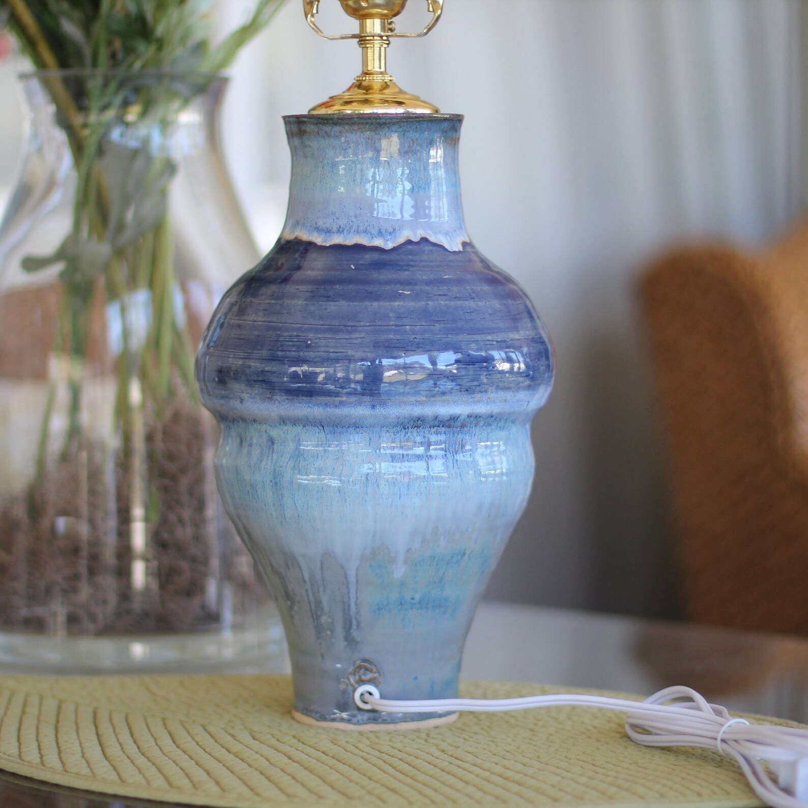 Handmade, Wheel Thrown, Blue Table Lamp Base - Etsy
