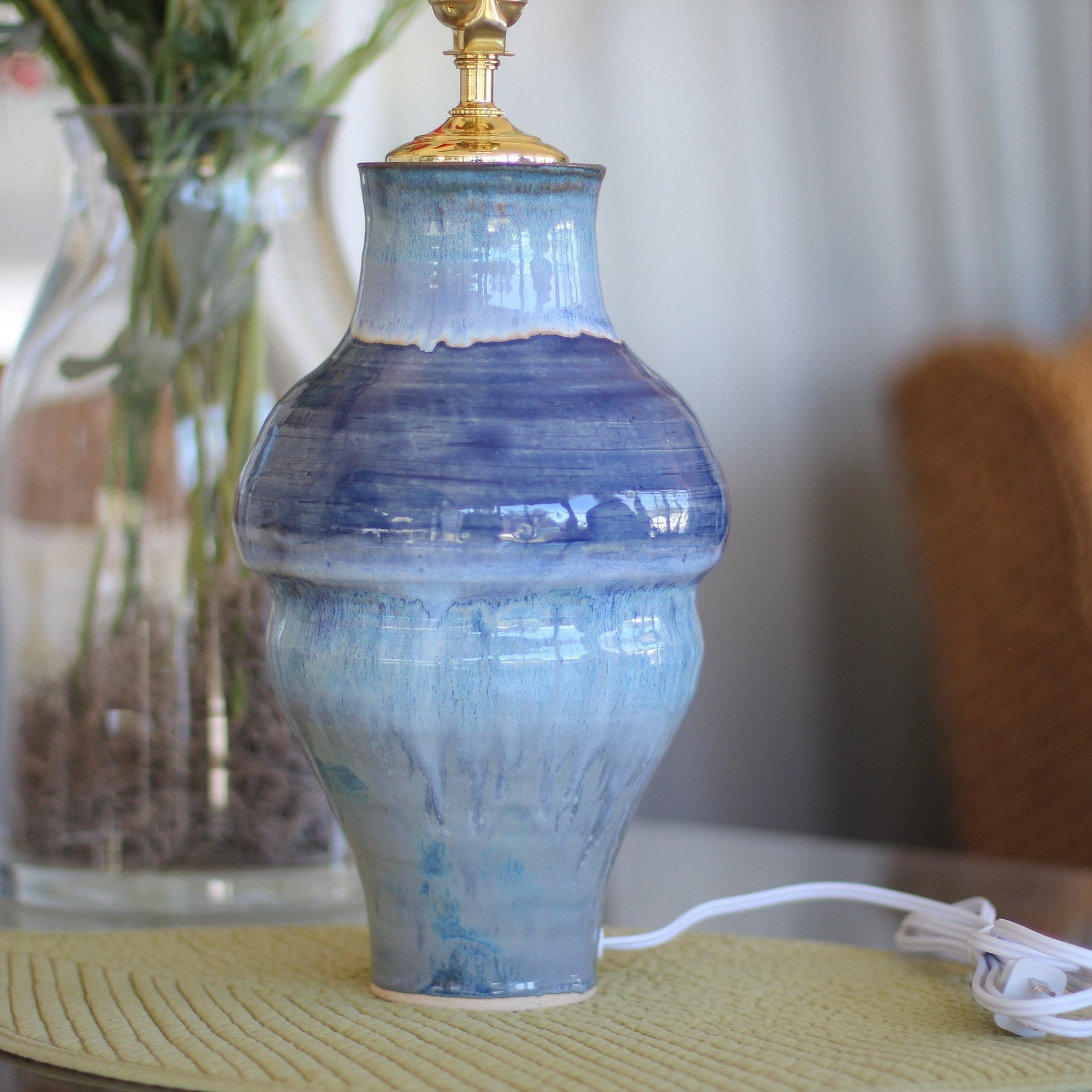 Handmade, Wheel Thrown, Blue Table Lamp Base - Etsy