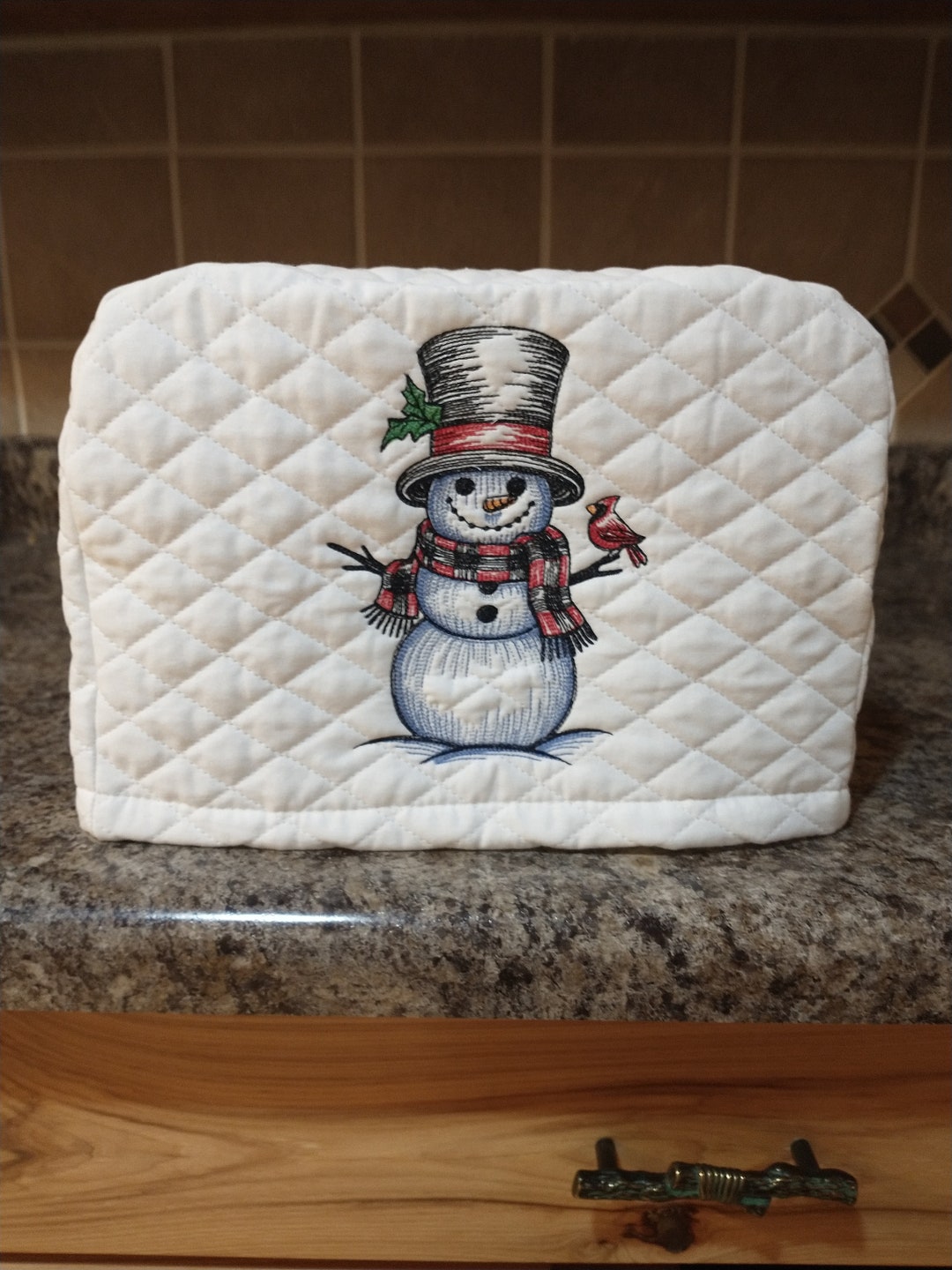 2 or 4 Slice White Fabric SNOWMAN Toaster Cover, Christmas Holiday Dust ...