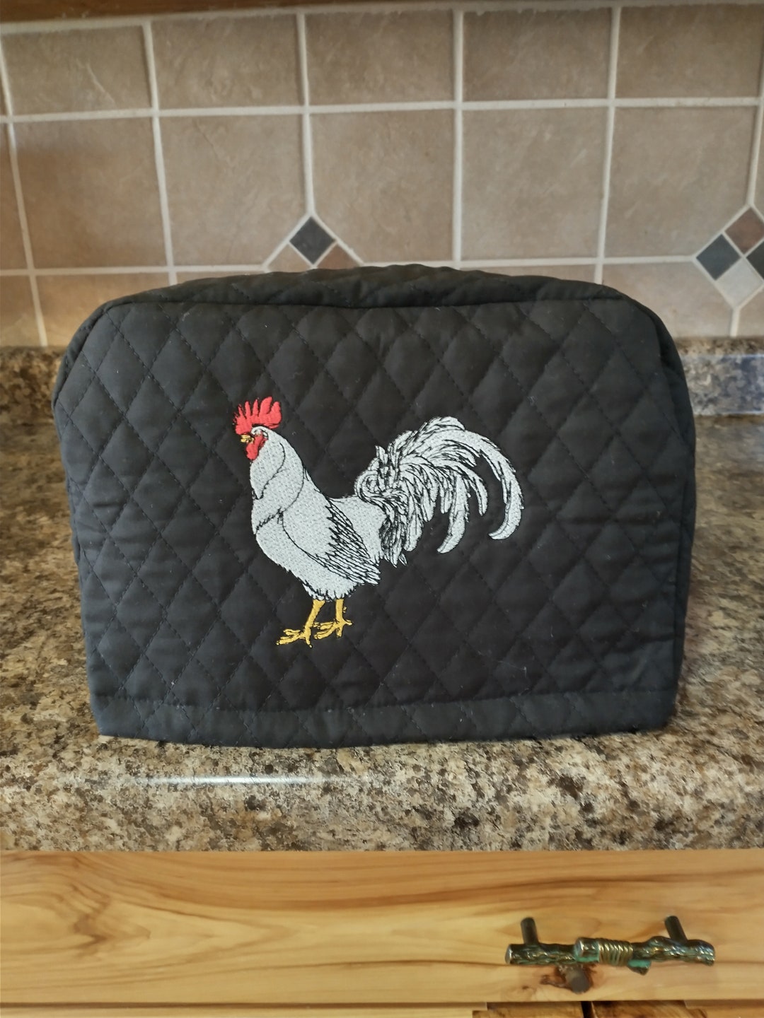 Toaster Cover Three Sizes 2, 4 or 4 Slice Long, WHITE ROOSTER Design - Etsy