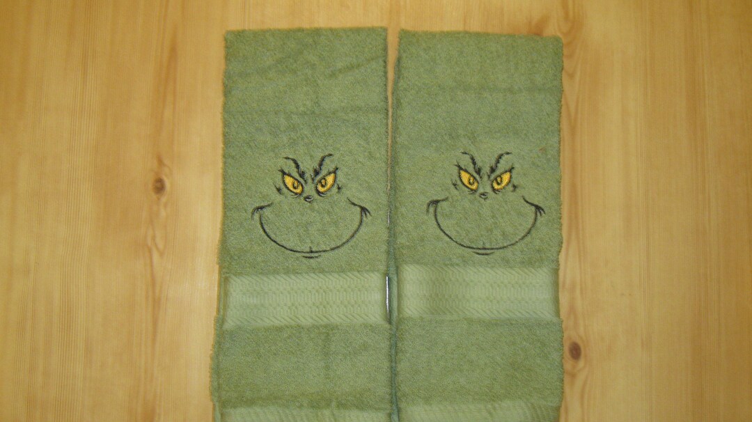 Mean One Face Angry Face Hand Towels Green Christmas Set of 2 - Etsy