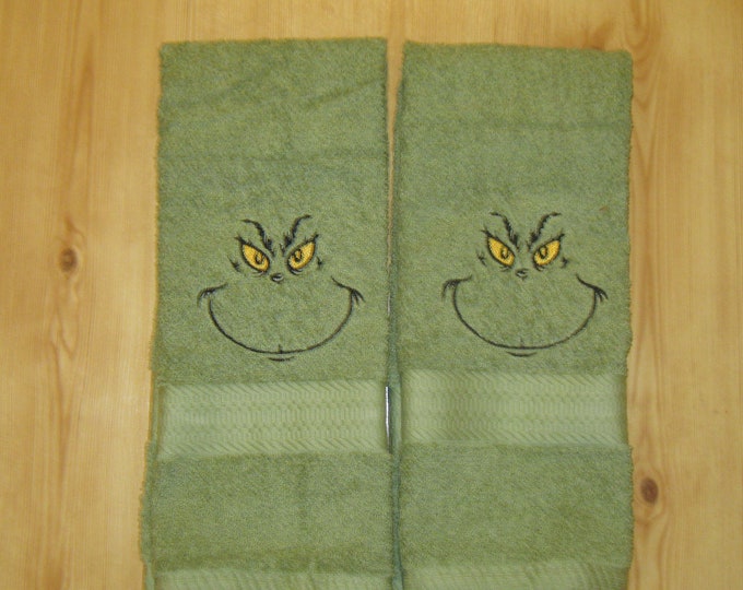 Mean One Face Angry Face Hand Towels Green Christmas Set of 2 - Etsy