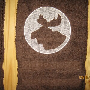 New 2 EMBOSSED MOOSE Brown Hand Towels, Lodge Cabin Towels, Northwoods ...
