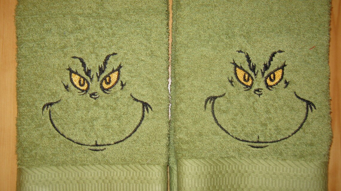 Mean One Face Angry Face Hand Towels Green Christmas Set of 2 - Etsy