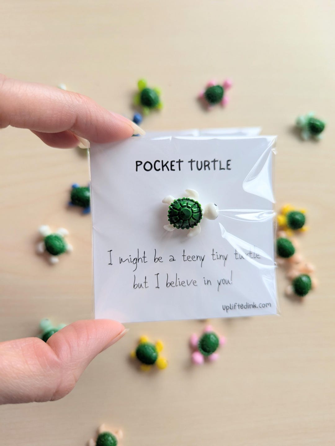 Mini 'pocket Turtle' Card With Tiny Turtle Figurine – 2.6" Motivational ...