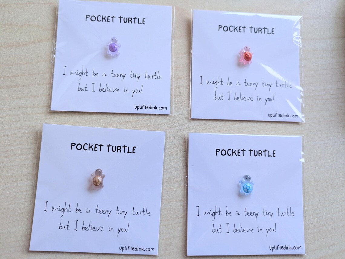 Mini 'pocket Turtle' Card With Tiny Turtle Figurine – 2.6" Motivational ...