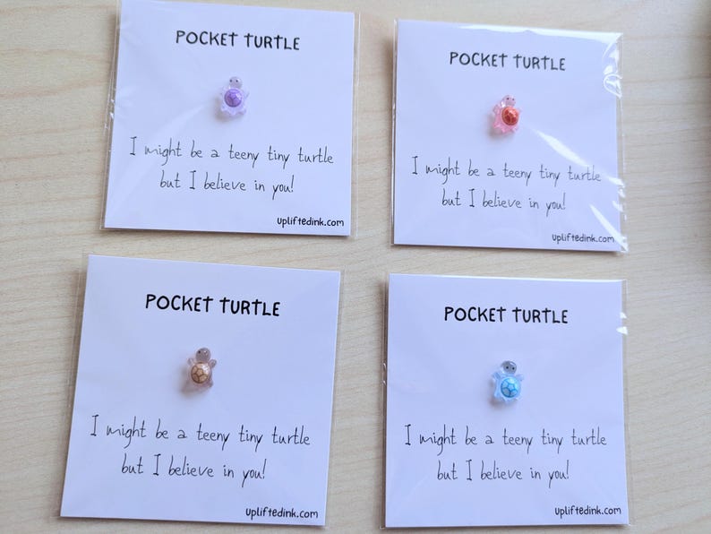 Mini 'pocket Turtle' Card With Tiny Turtle Figurine – 2.6" Motivational ...