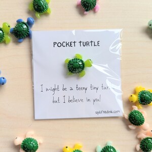 Mini 'pocket Turtle' Card With Tiny Turtle Figurine – 2.6" Motivational ...