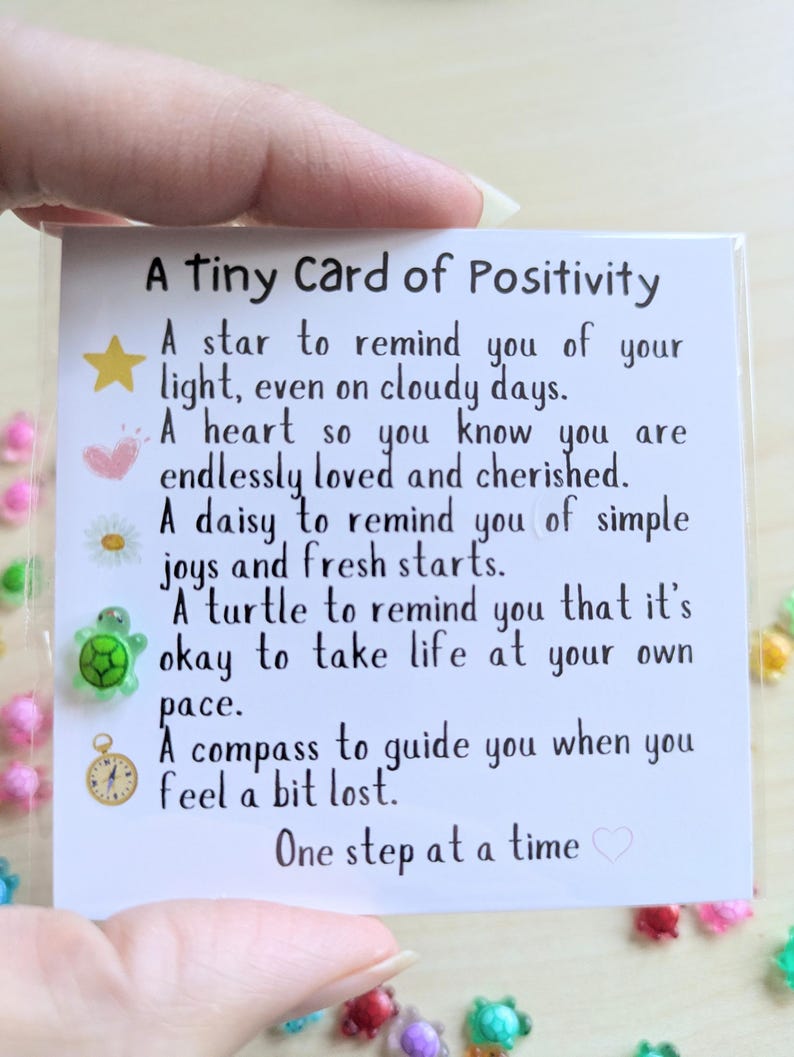 Tiny Card of Positivity With Turtle Figurine - Encouragement ...