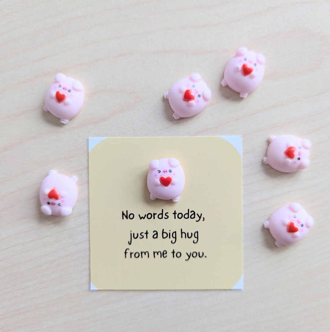 Big Hug Card – Mini Comfort Pig Holding Heart – Tough Times, Mental ...