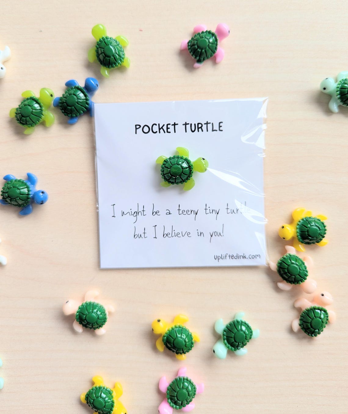 Mini 'pocket Turtle' Card With Tiny Turtle Figurine – 2.6" Motivational ...