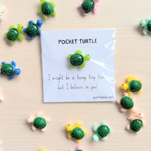 Mini 'pocket Turtle' Card With Tiny Turtle Figurine – 2.6" Motivational ...