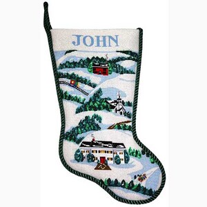 Needlepoint Xmas Stockings, Village Needlepoint Stockings, Christmas ...