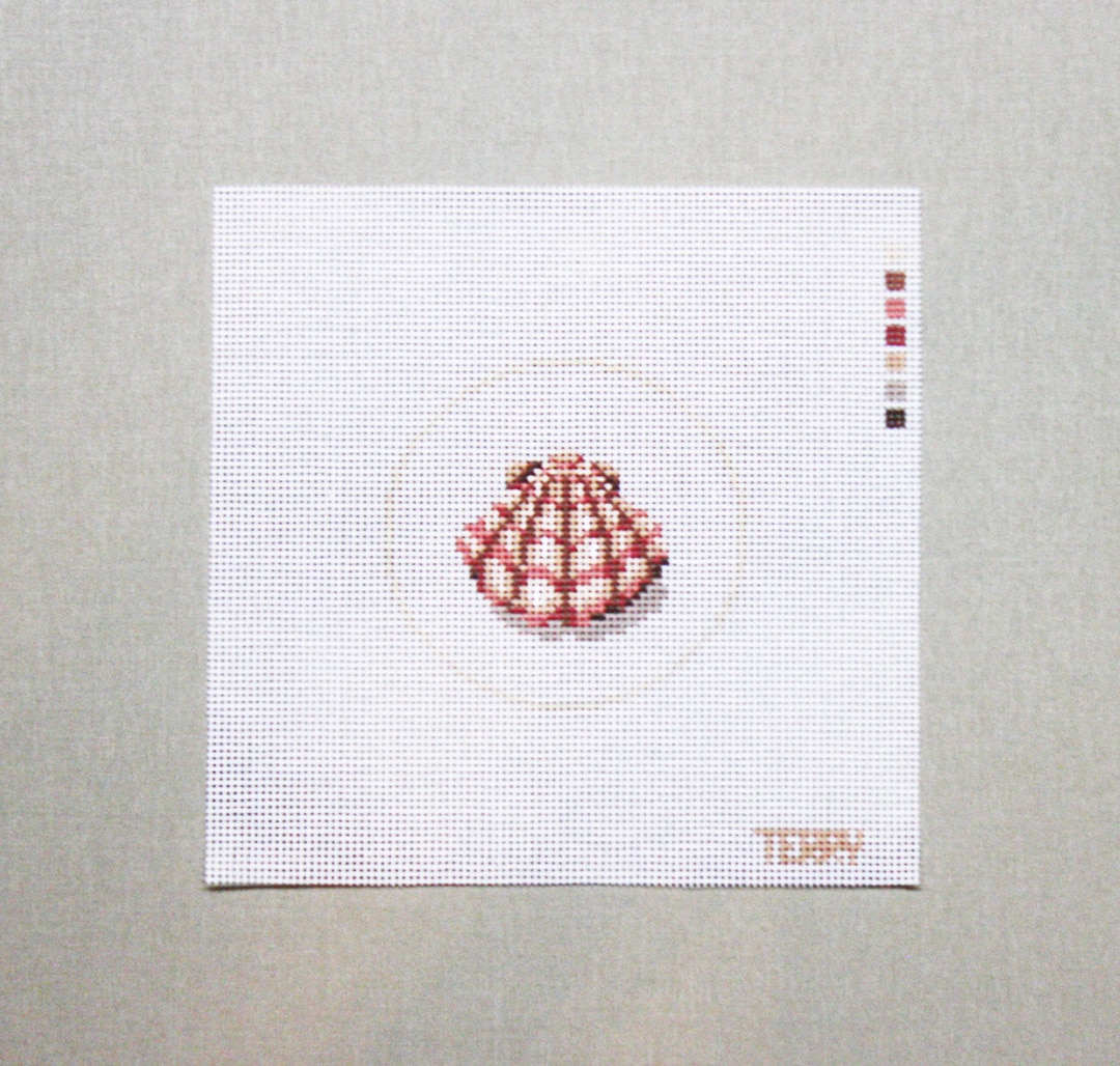 Hand-painted Scallop Shell Needlepoint Ornament, Scallop Seashell ...