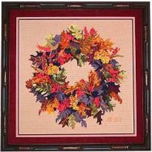 Autumn Foliage Needlepoint Wreath, Fall Designs in Needlepoint, Autumn ...