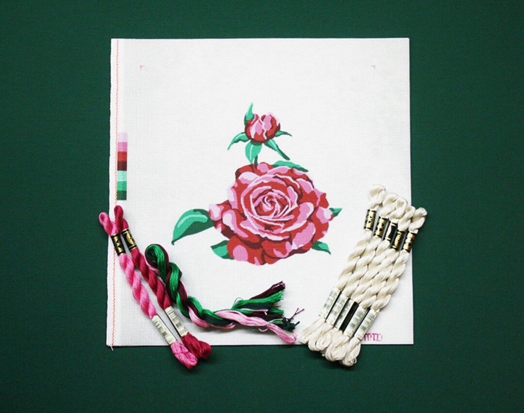 Needlepoint Kits, Red Rose Needlepoint Kit, Needlework Floral Kit ...