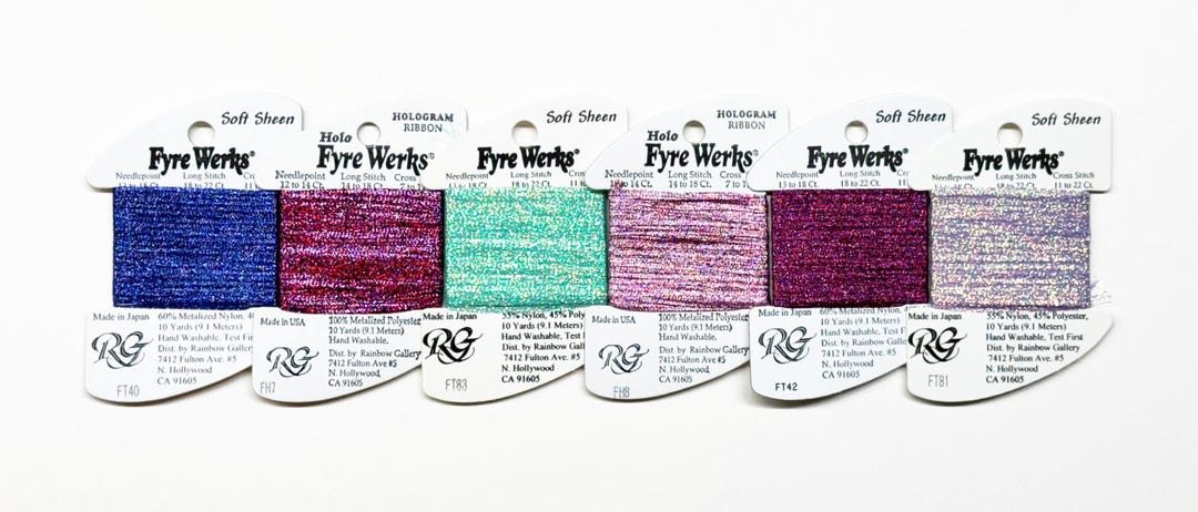 Fyre Werks Soft Sheen Hologram, Metallic Needlepoint Threads, Rainbow Gallery Fyre Werks Soft ...
