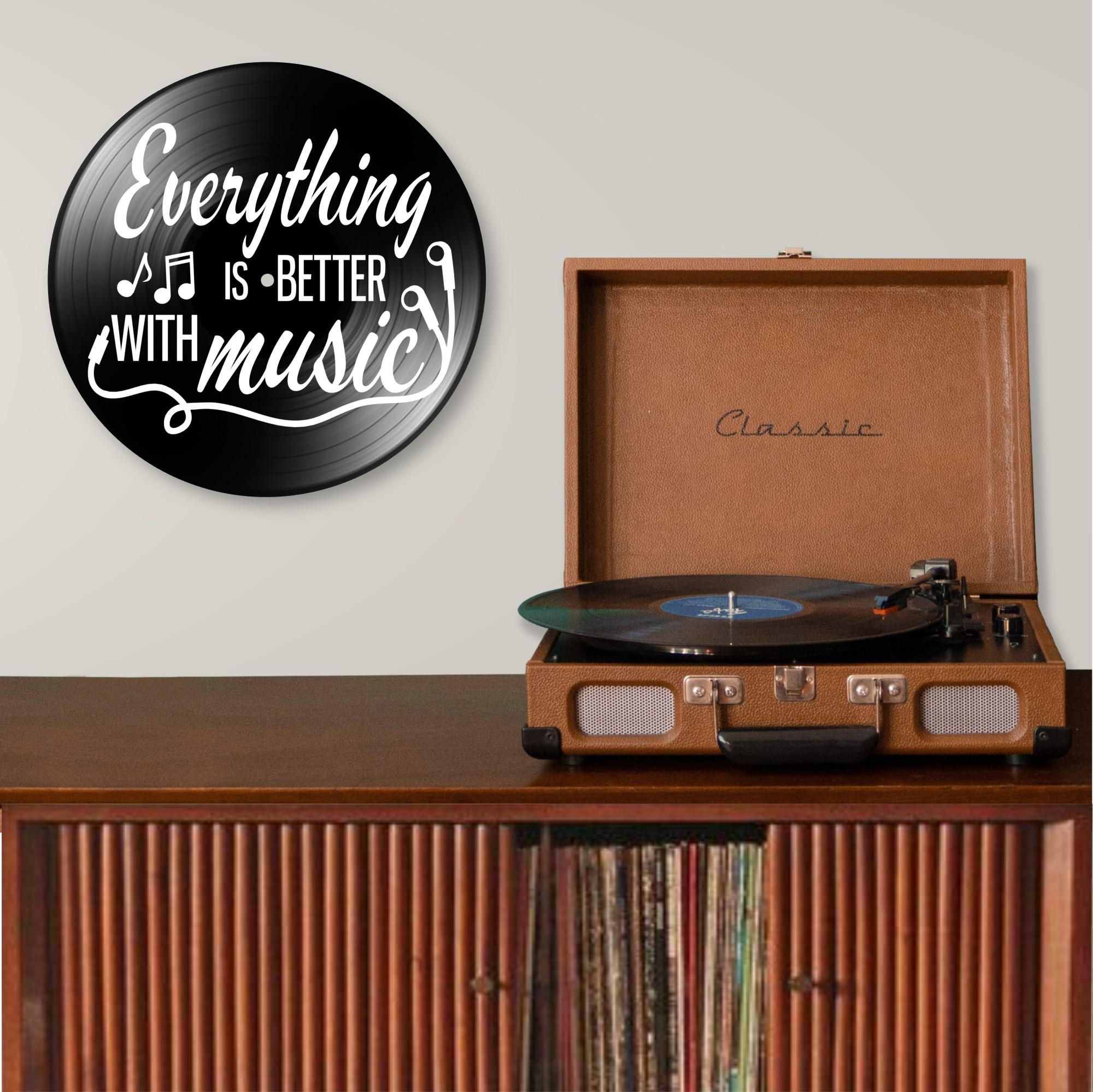 Vinyl Record Art, Everything is Better With Music Quote on a Repurposed ...