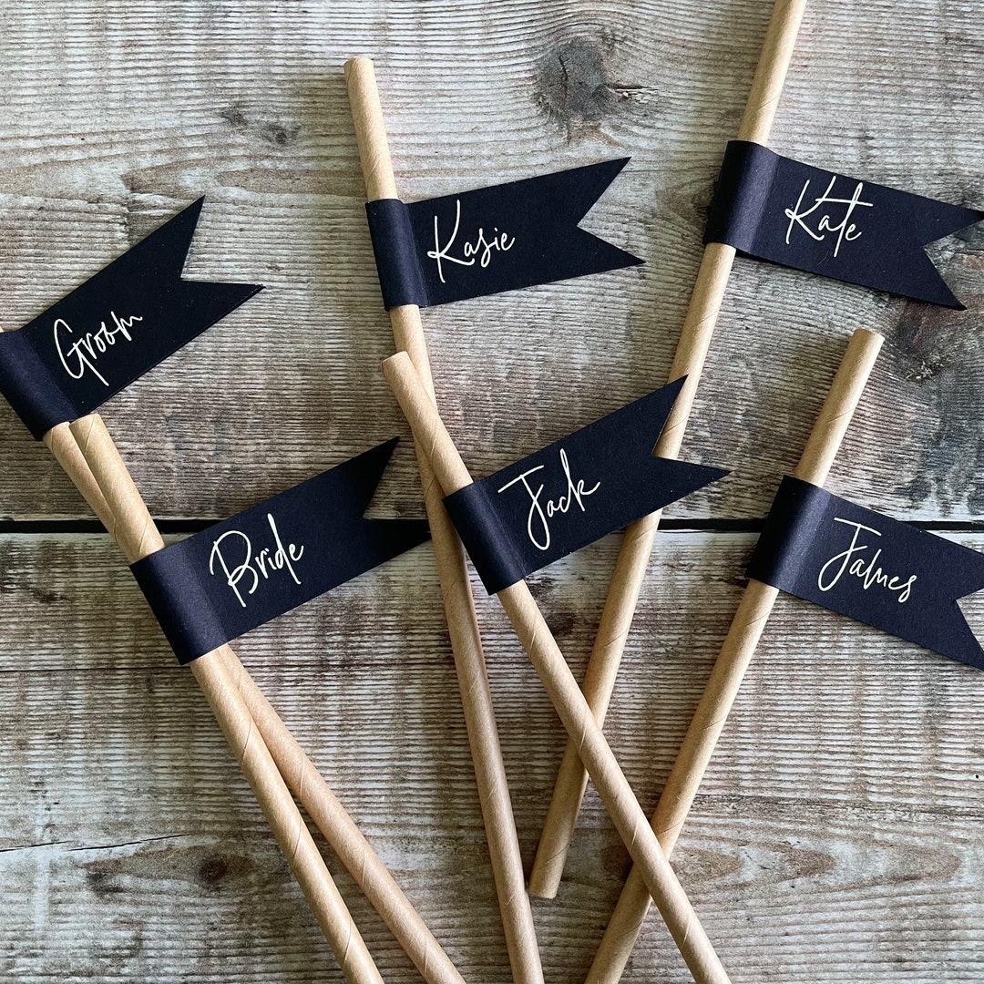 Wedding Drink Straw, Rustic Place Setting, Rustic Place Name, Name ...