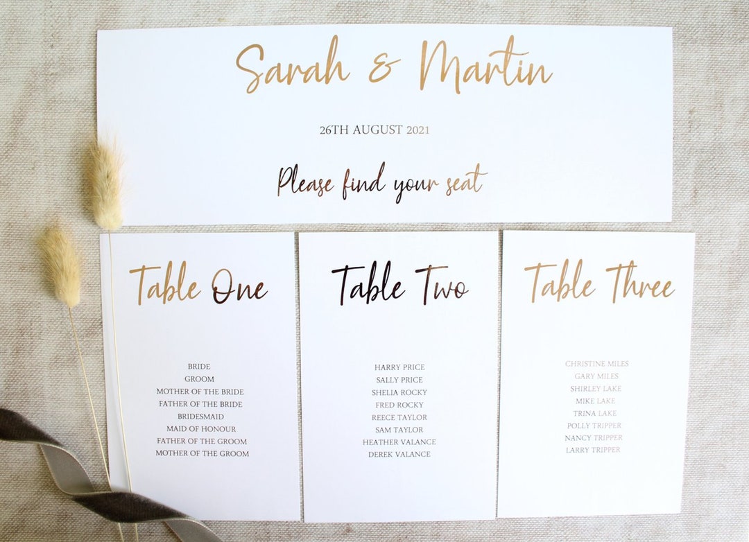Wedding Table Plan Cards, Seating Plan, Simple Table Plan, Seating ...