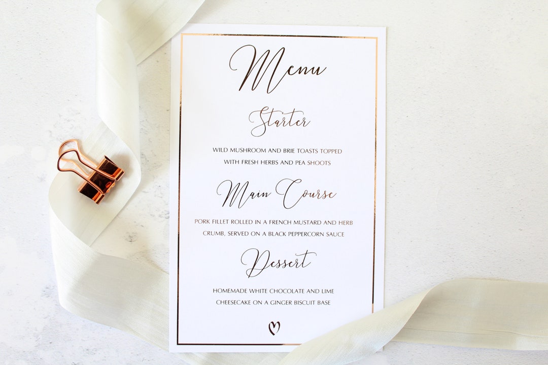 Menu With Border, Wedding Menu Card, Wedding Table Menu, Foil Wedding ...