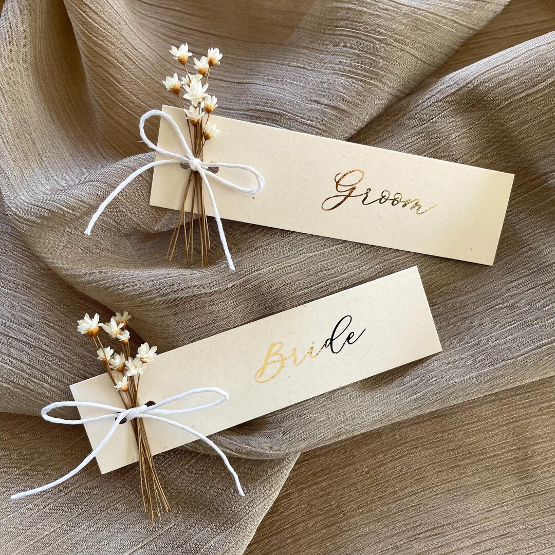 Gold Foil Name Place Cards, Dried Flower Name Cards, Dried Flower Name ...
