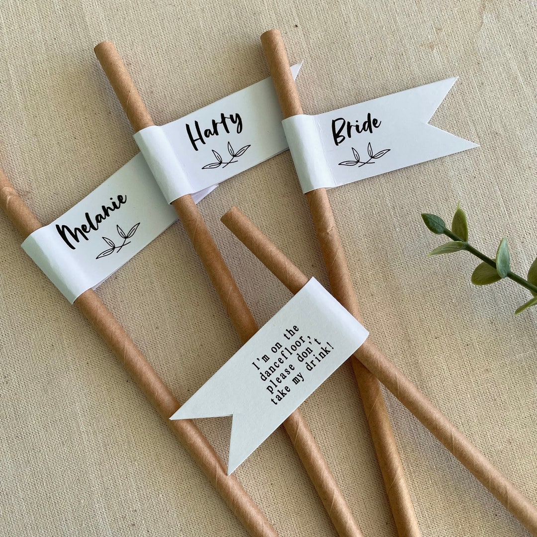 Drink straws, place names, personalised drink stirrers, wedding flags ...