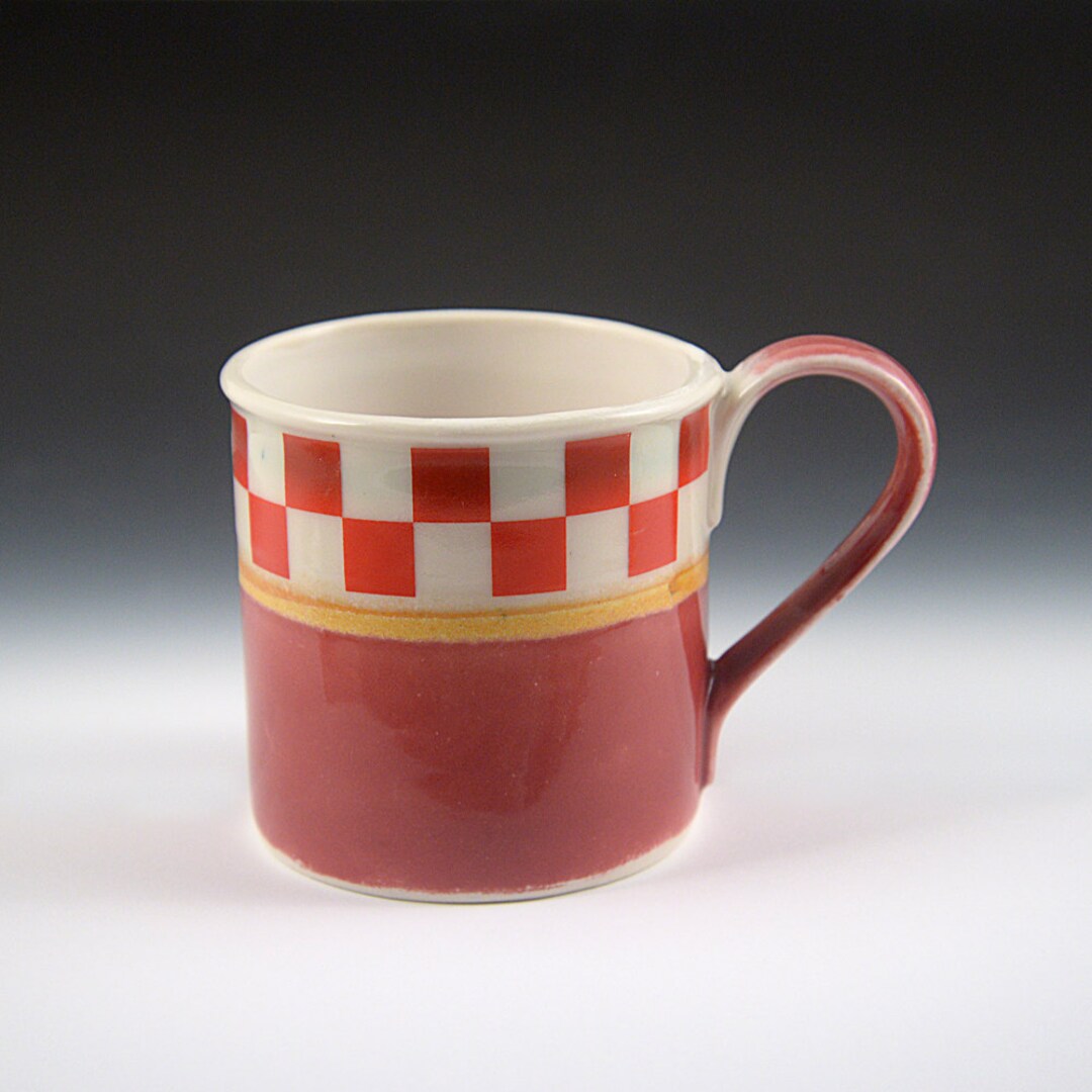 Tin Cup Series - Cranberry Checkers -porcelain - Etsy
