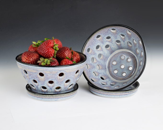Berry Bowl Colander Fruit Bowl With Saucer Handmade Pottery Berry Bowl ...