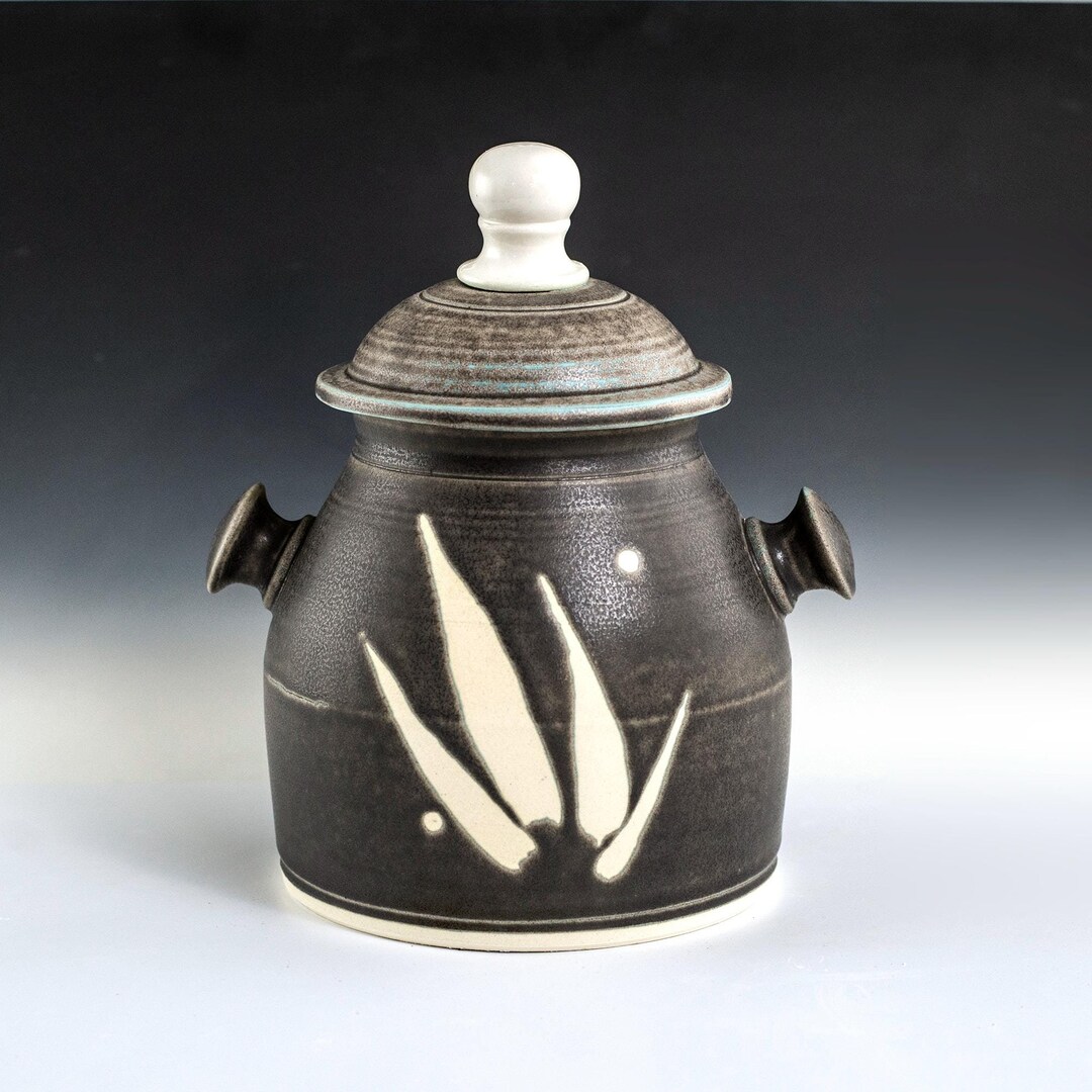 Cookie Jar - Bamboo Brush Stroke. Lined With White Glaze. - Etsy