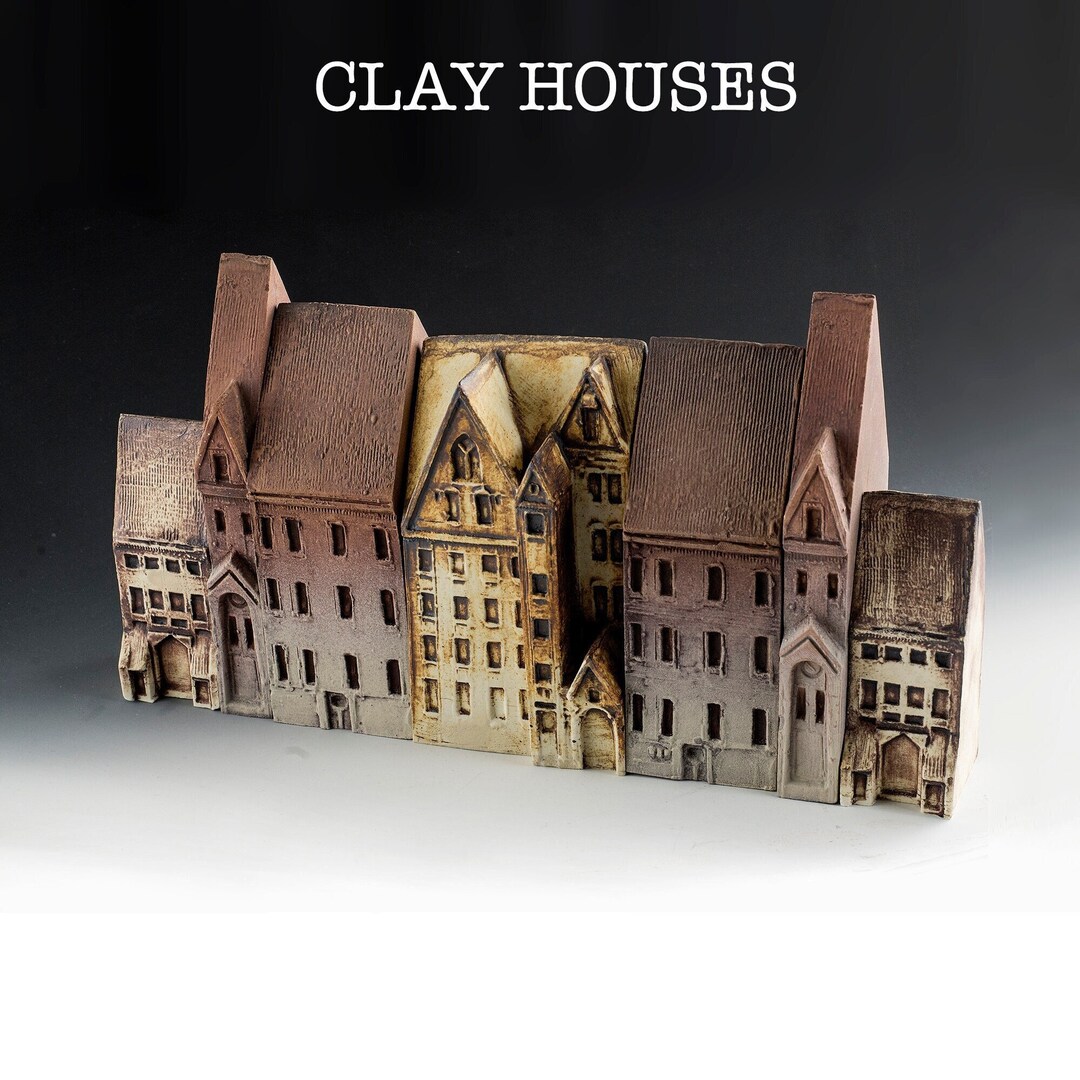 Clay Row Houses 7 Piece Set Rare Collectible Architectural Miniatures ...