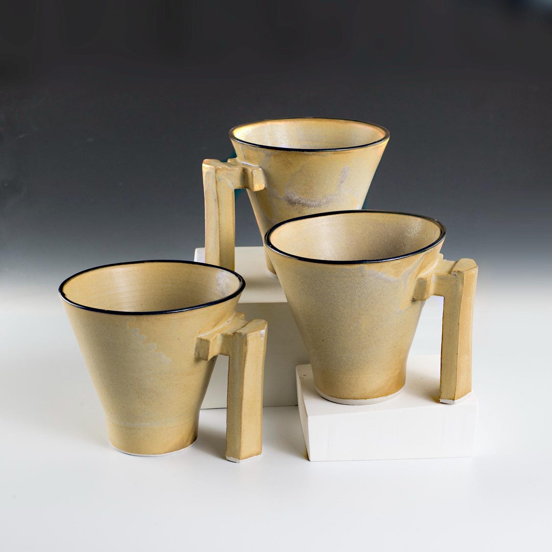 Tea Cups - Modern Handle Design. Large Size. 3 Available. Porcelain ...