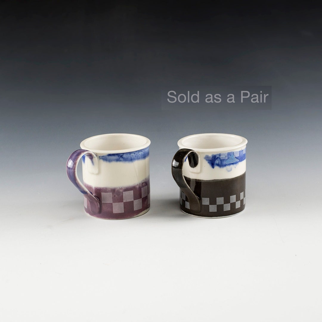 Mugs - Set of Two • "checkers" Tin Cup Style Made of Fine Porcelain ...