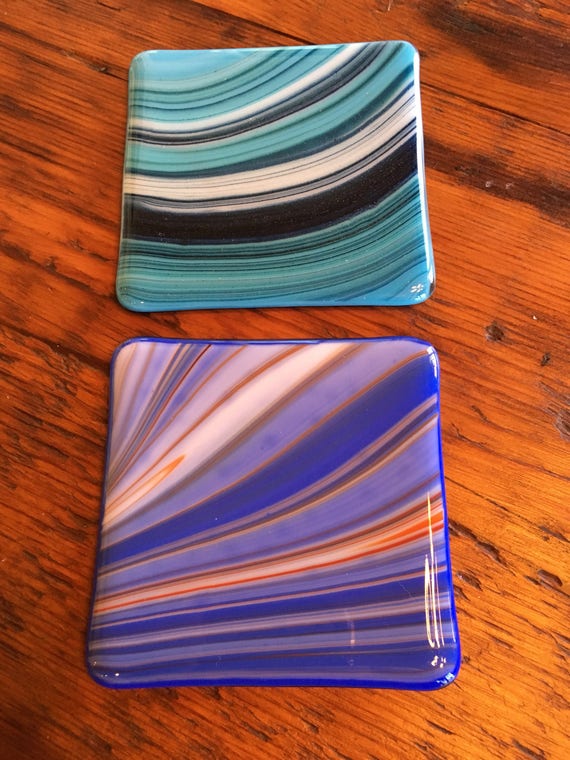 Blue Swirl Fused Glass Coaster Set | Etsy