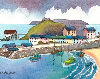 Watercolour Print Tenby Harbour Pembrokeshire Wales 8ins X | Etsy