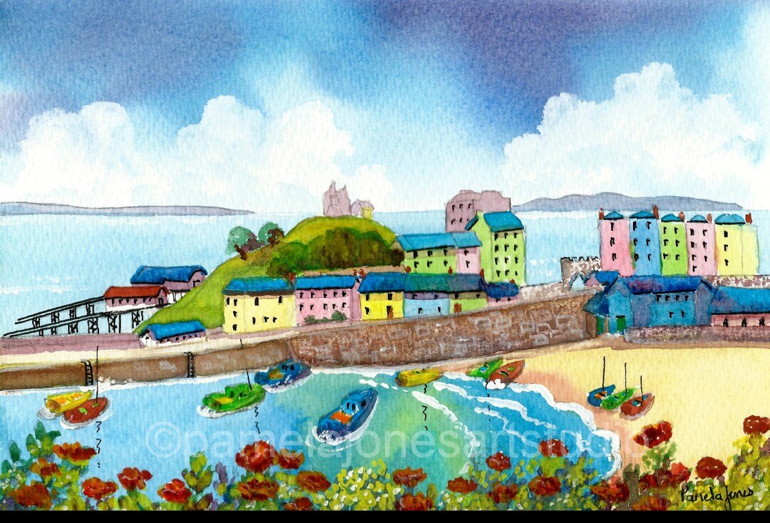 Tenby Harbour, Pembrokeshire, West Wales, Watercolour Print, in 14 X 11 ...