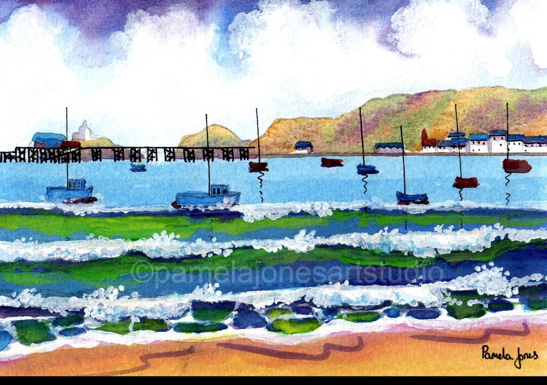 Original Watercolour Painting: Boats in Mumbles Bay, Wales - Coastal ...