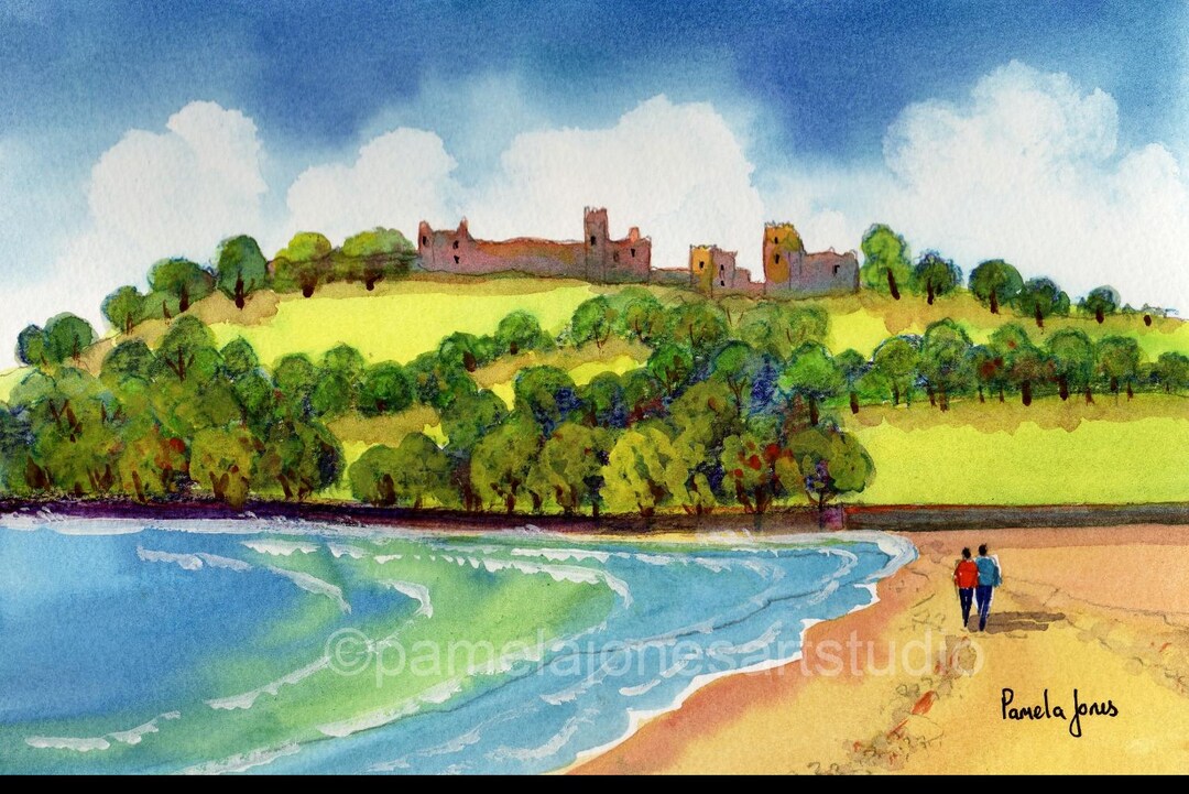 Llanstephan Castle Watercolour Print: Welsh Landscape Art (8x6'' Mount ...