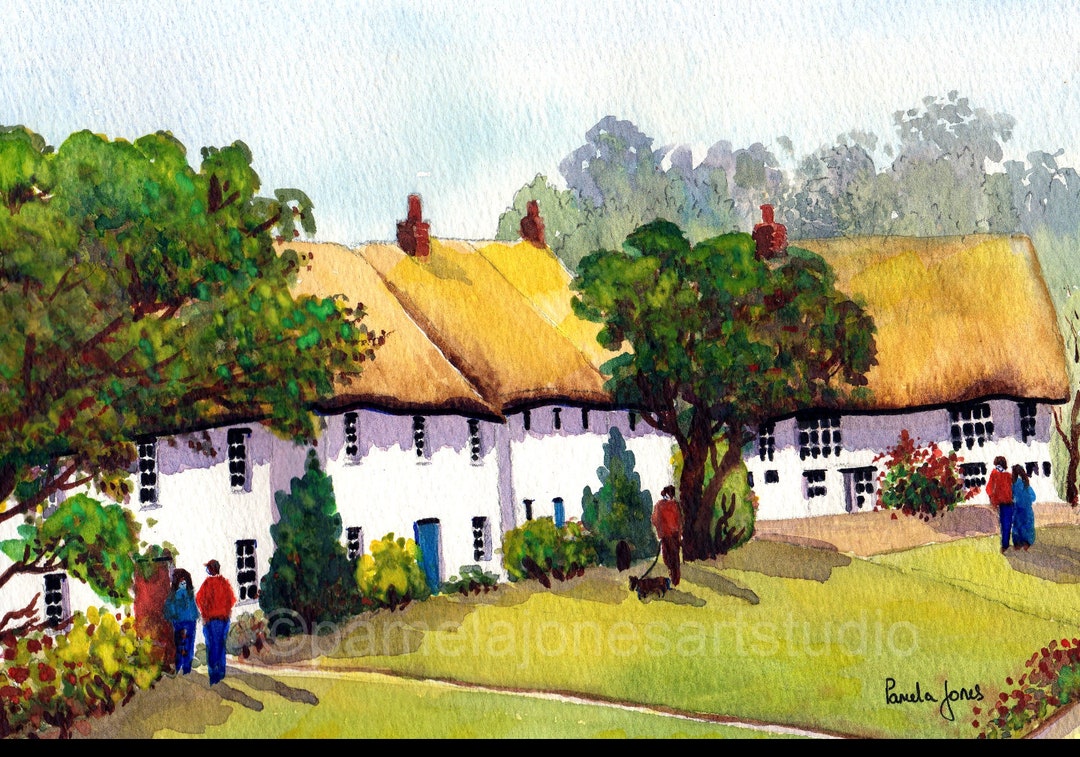 Original Thatched Cottages Watercolour Painting: Somerset, England ...