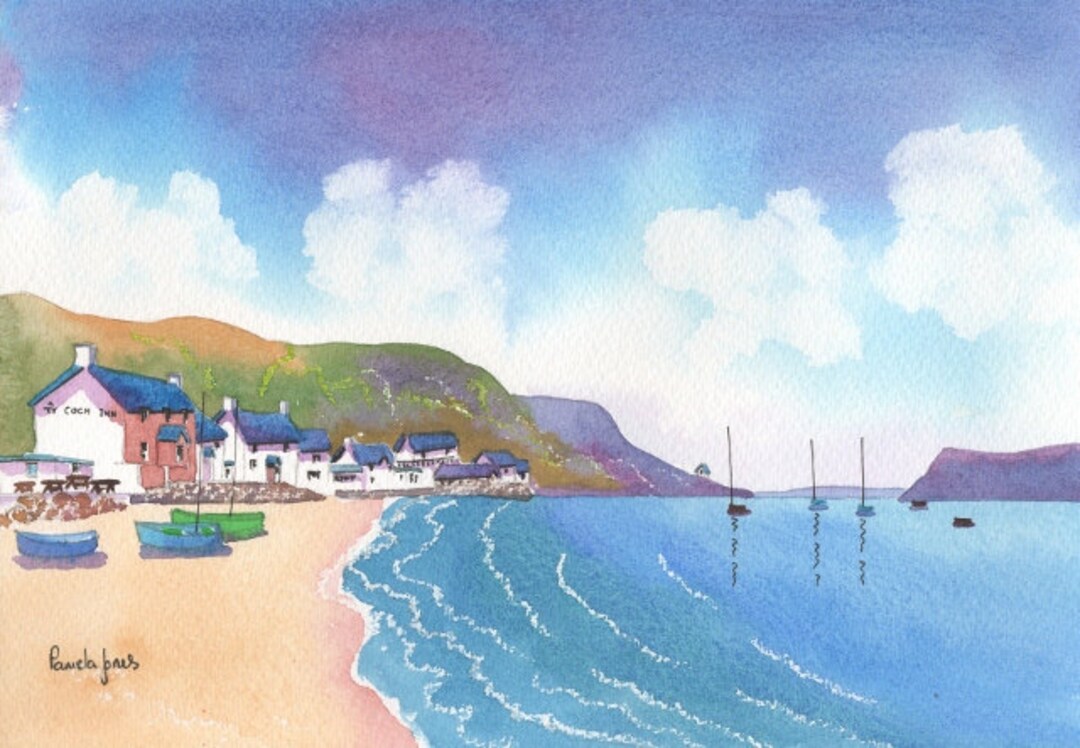 Watercolour Print, Ty Coch Inn, Porthdinllaen, Lleyn, North Wales, in ...