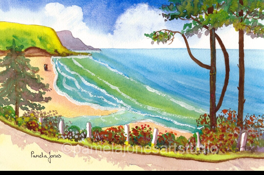 Original Caswell Bay Watercolor Painting: Gower, Wales Art (14x11 ...
