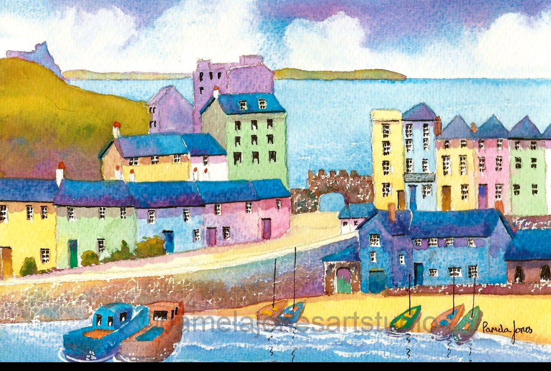 Watercolour Print, Tenby Harbour, Pembrokeshire, West Wales, in 14 X 11 ...