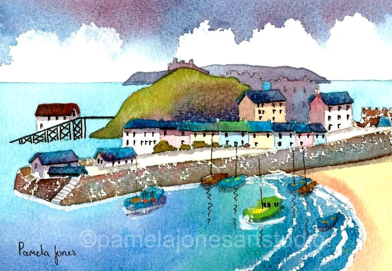 Watercolour Print Tenby Harbour Pembrokeshire Wales in 8 X - Etsy
