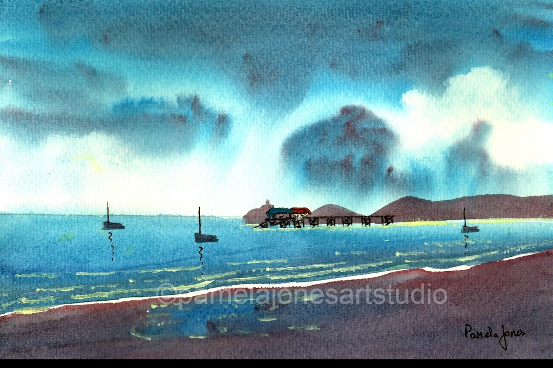 Mumbles Wales Watercolor Painting: Abstract Seascape Art (14 X 11 ...