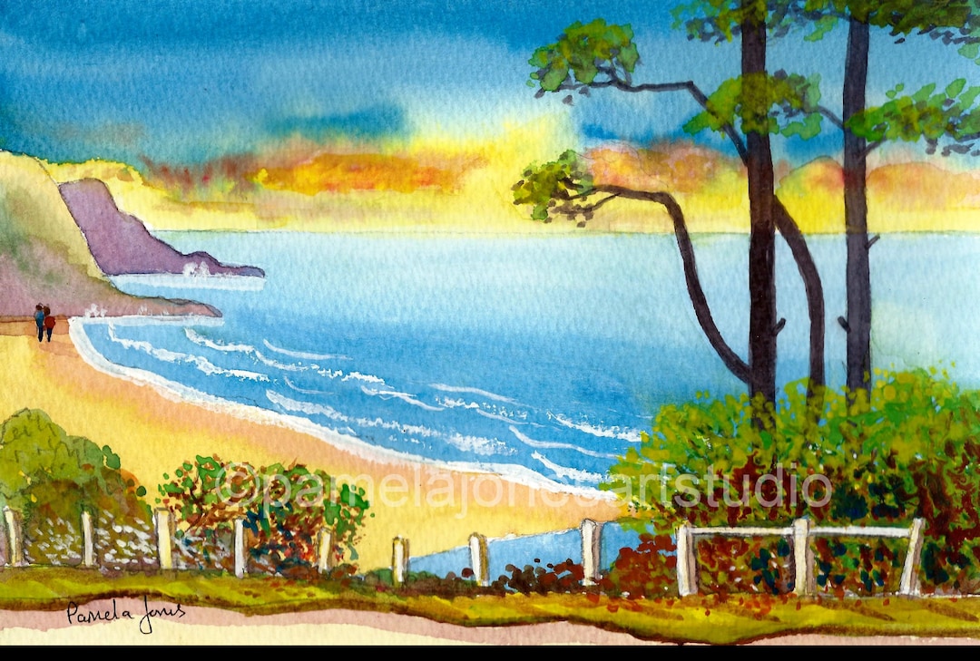 Sunrise, Caswell Bay, Gower, South Wales, Original Watercolour, in 14 X ...