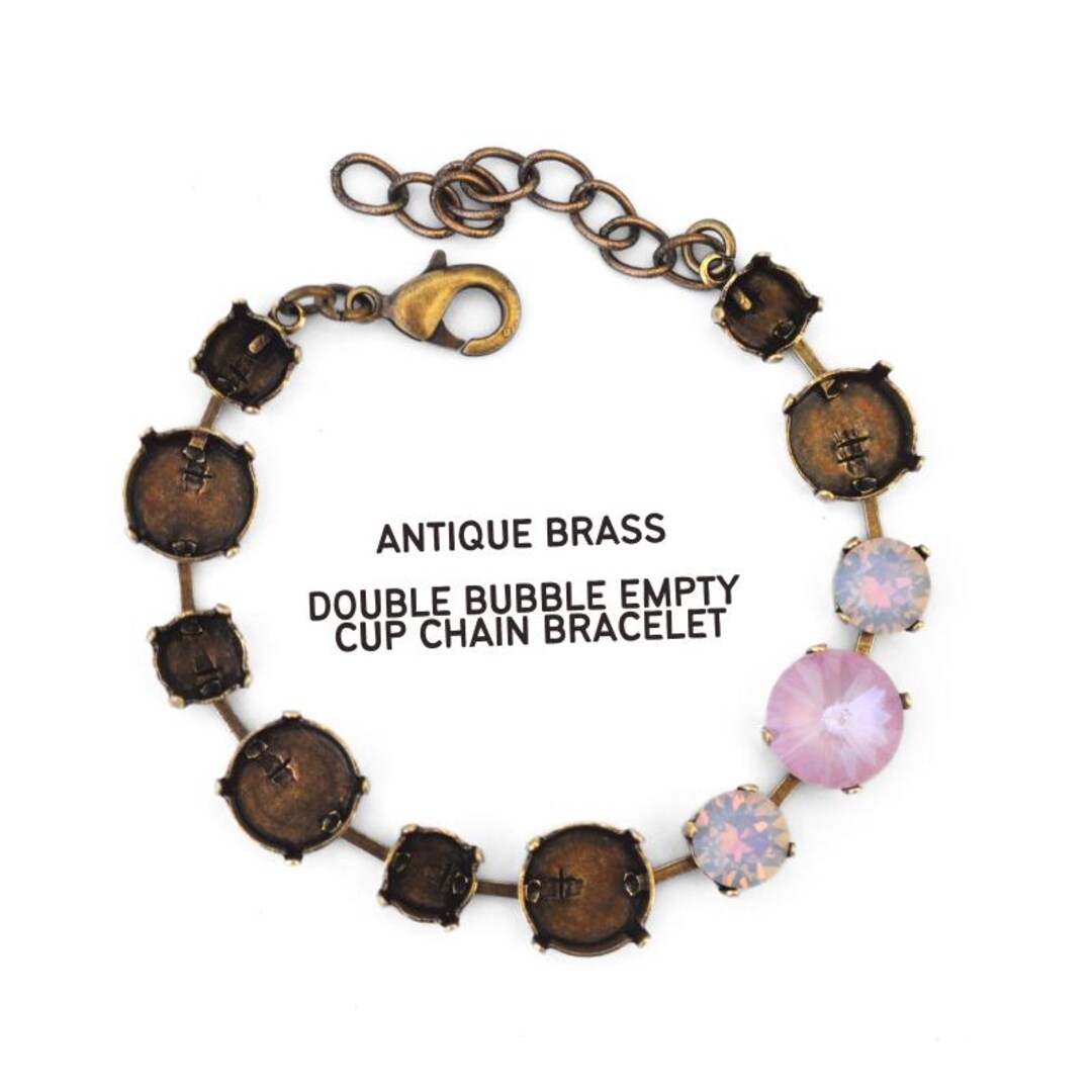 Double Bubble Antique Brass Chaton & Rivoli Empty Cup Chain Bracelet ...