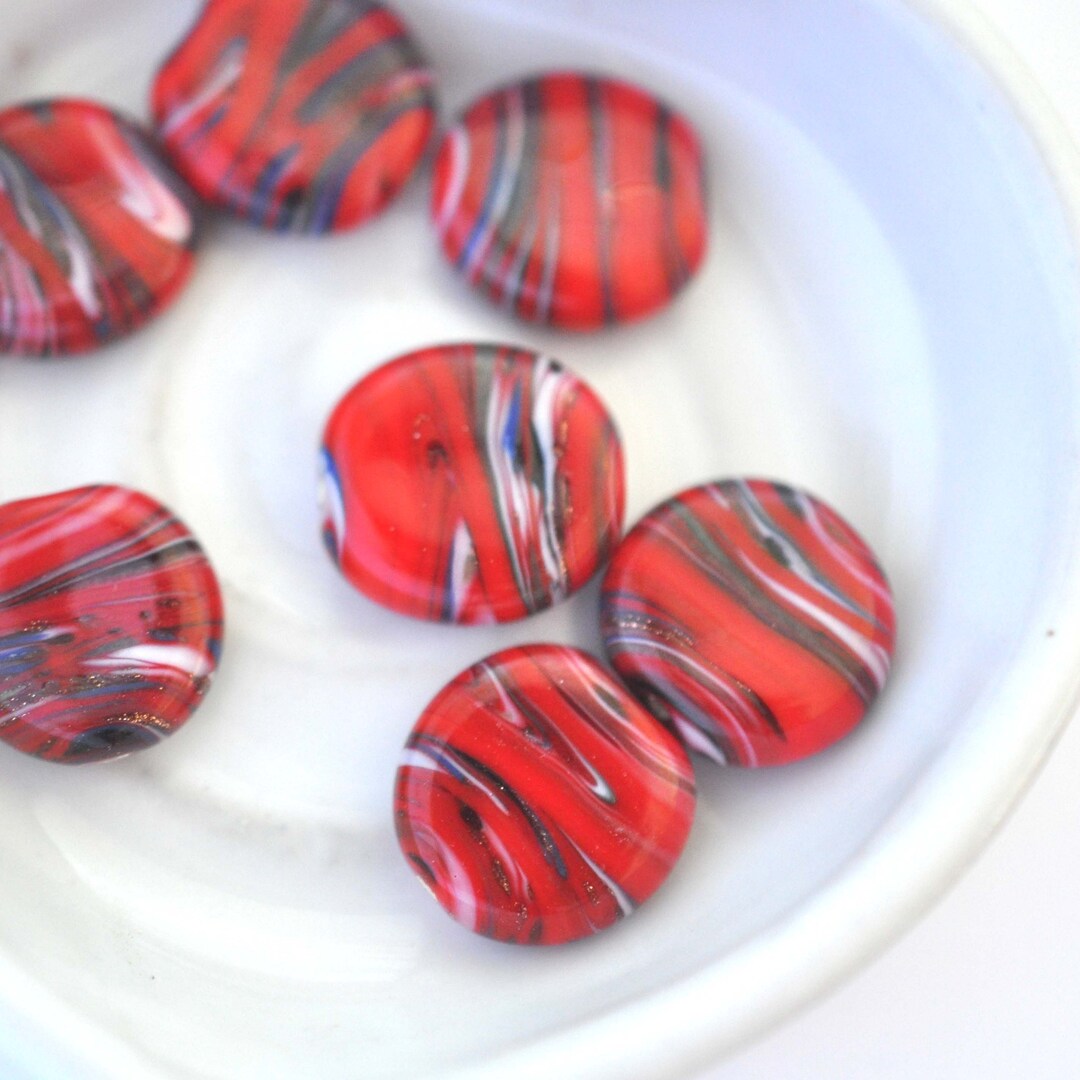 Red Hot Coin 14MM Disk Beads - Vintage Glass Beads - Made in Western ...